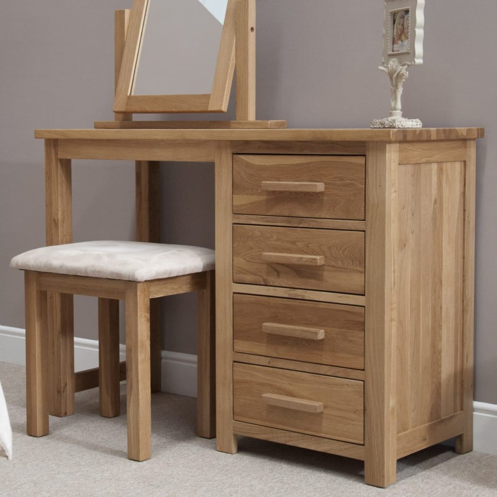 Harwell Oak Single Pedestal Dressing Table and Stool - Free Delivery
