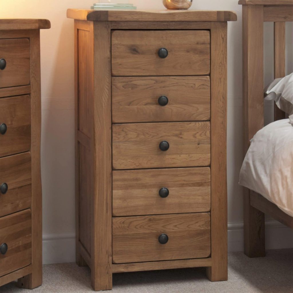 Rustic Oak 5 Drawer Wellington Chest - Only Oak Furniture - Free Delivery