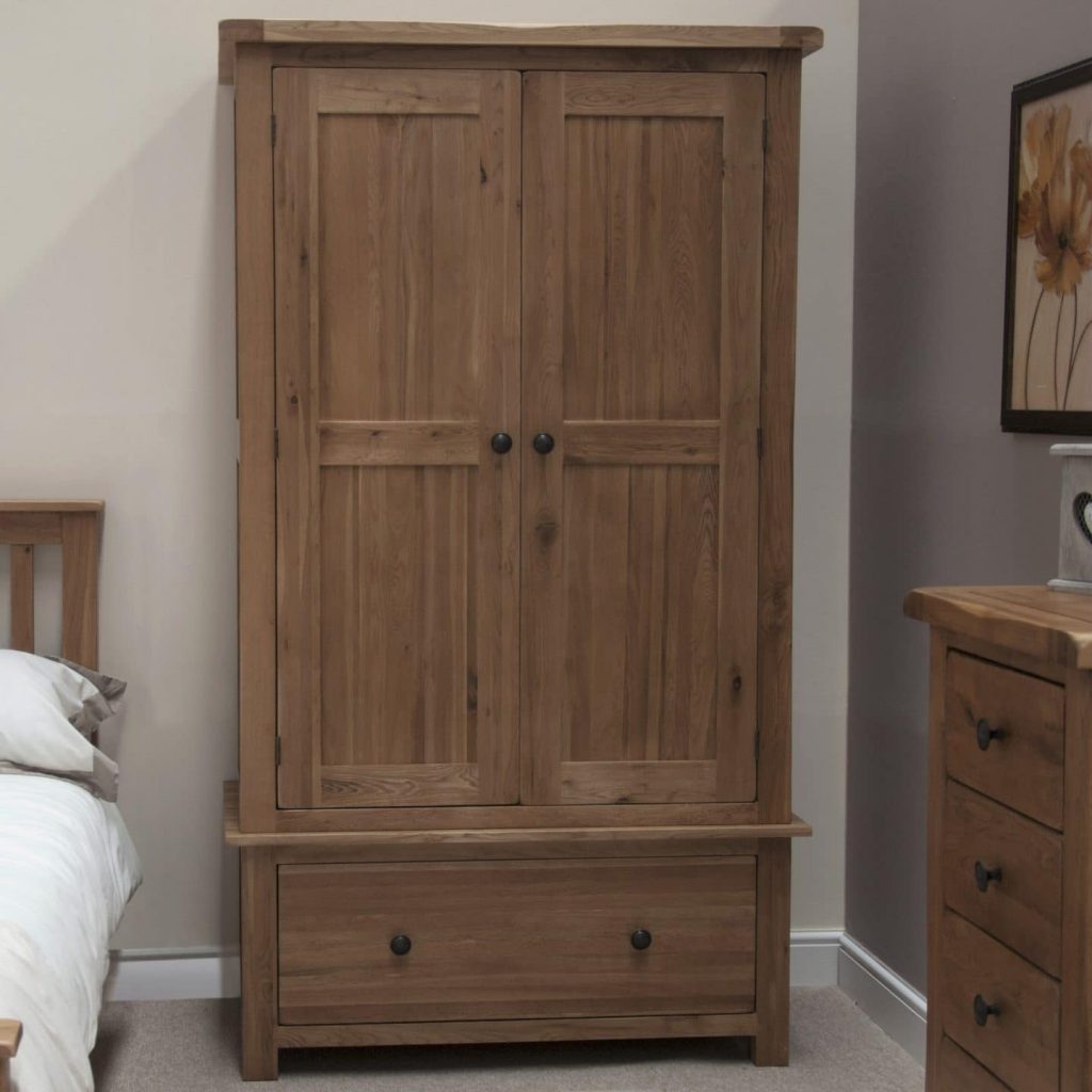 Rustic Oak Gents Wardrobe - Only Oak Furniture - Free Delivery