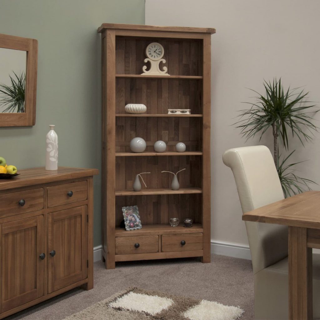 Rustic Oak Large Bookcase - Only Oak Furniture - Free Delivery
