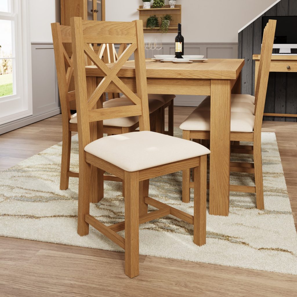 Carthorpe Oak Cross Back Chair - Fabric - Only Oak Furniture