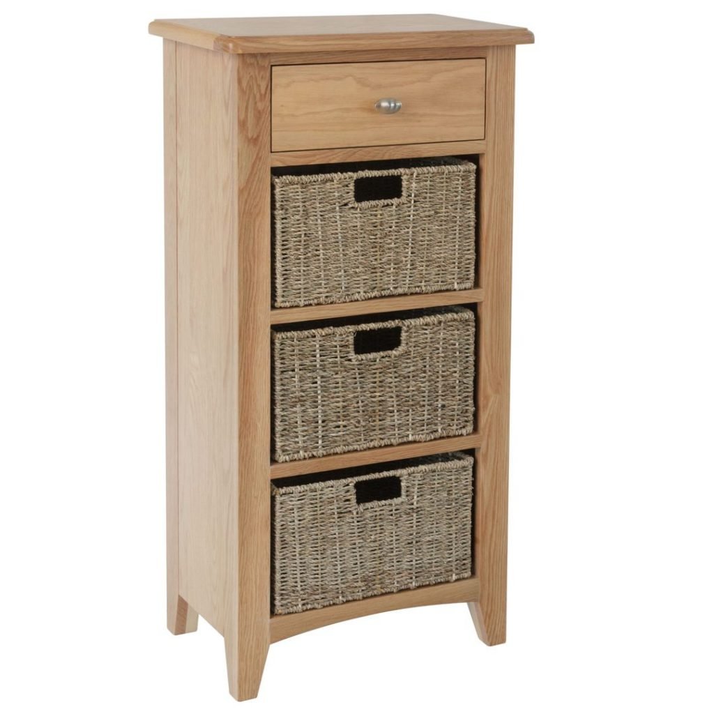 Nunwick Oak 1 Drawer 3 Wicker Basket Unit - Only Oak Furniture