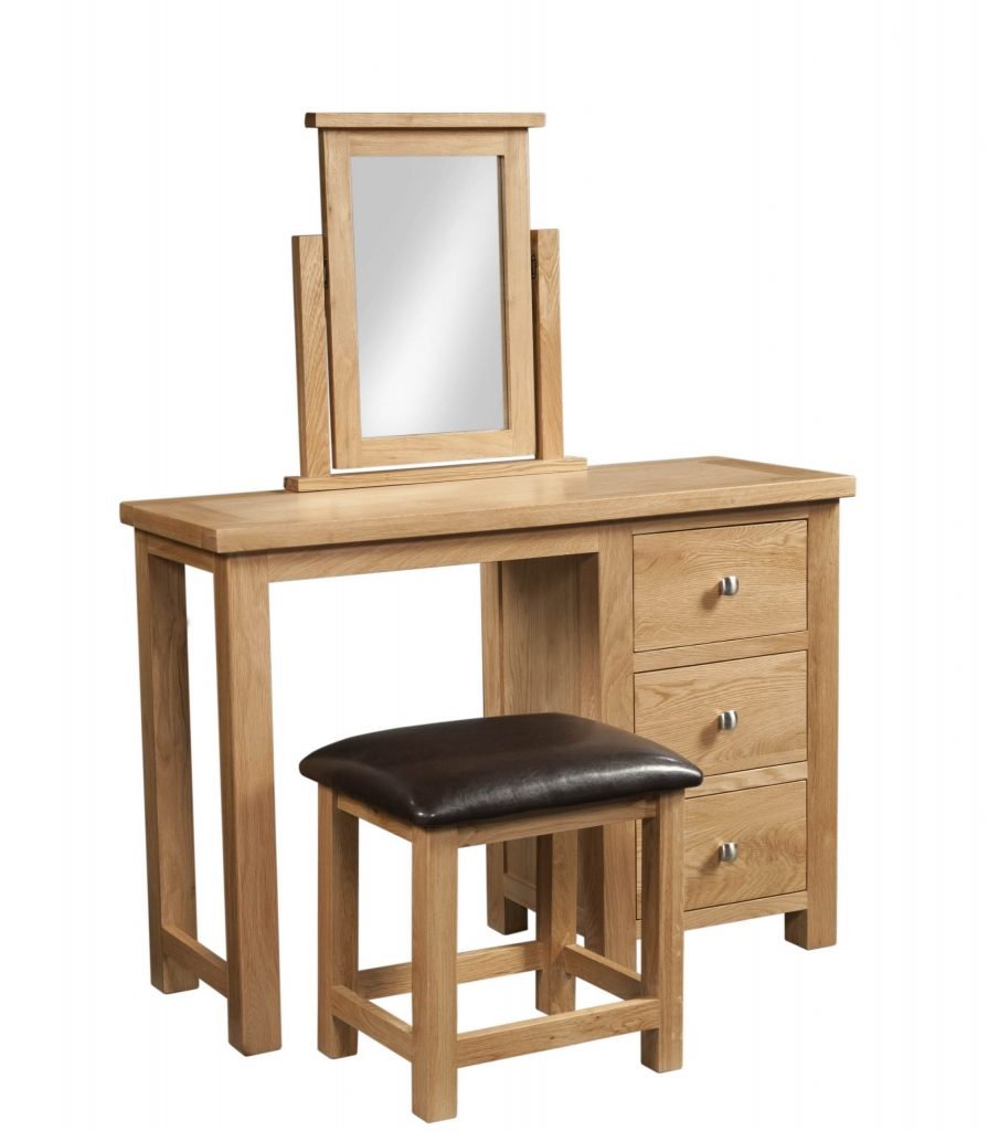 Delphinus Single Pedestal Dressing Table + Stool - Only Oak Furniture