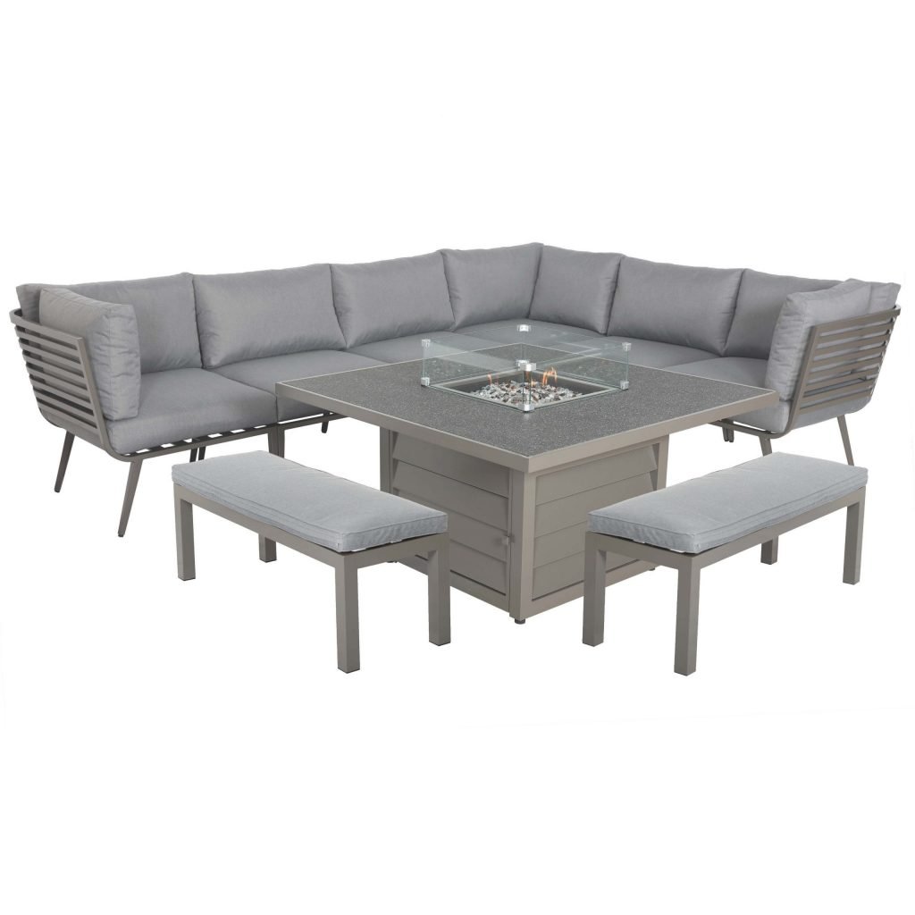 Mayfair 10 Seat Corner Fire Pit Set - Grey - Free UK Delivery*