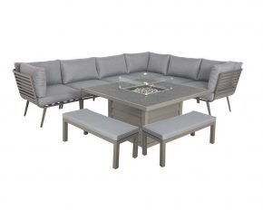 Mayfair 10 Seat Corner Fire Pit Set - Grey - Free UK Delivery*