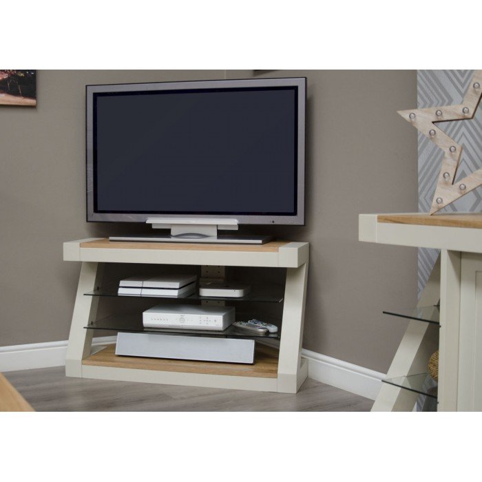 Painted Z Corner Tv Unit Natural Top - Only Oak Furniture