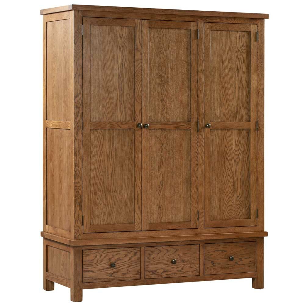 Evenwood Rustic Triple Wardrobe With 3 Drawers - Only Oak Furniture