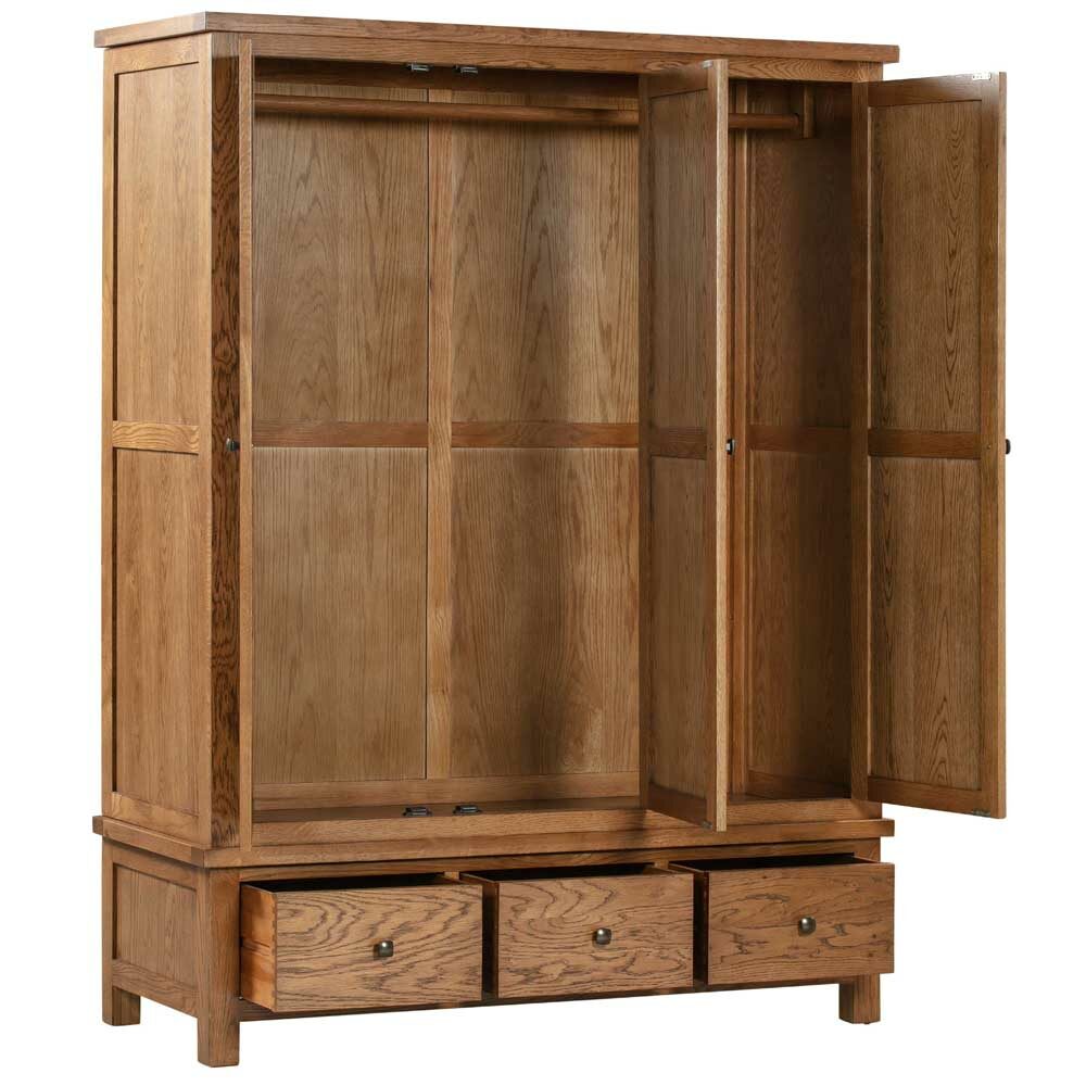 Evenwood Rustic Triple Wardrobe With 3 Drawers - Only Oak Furniture