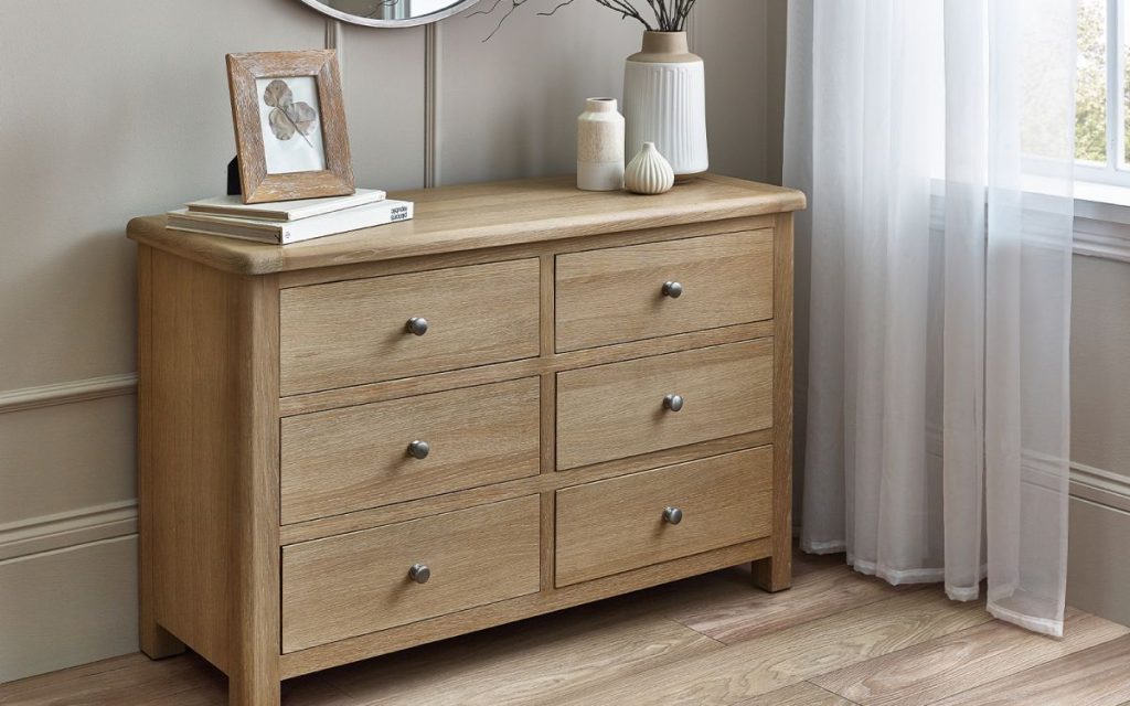 Memphis Limed Oak 6 Drawer Wide Chest - Only Oak Furniture - Free UK ...