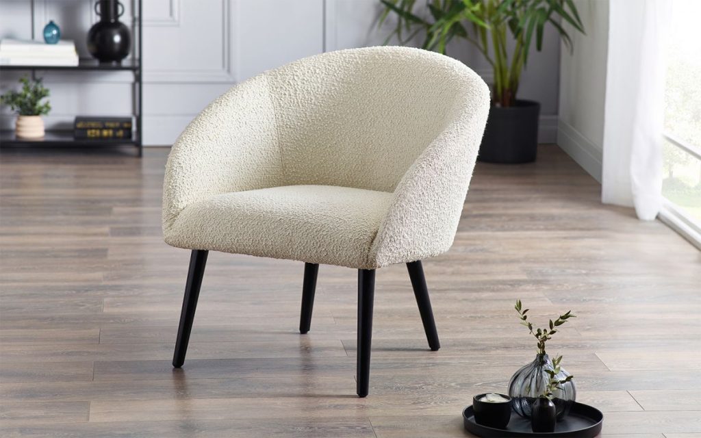 Amari Boucle Accent Chair - Ivory - Only Oak Furniture