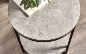 Staten Circular Lamp Table With Shelf - Concrete - Only Oak Furniture