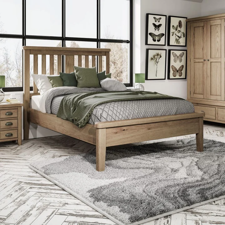 4 6 Bed with Wooden Headboard and Low Footboard Set Only Oak Furniture