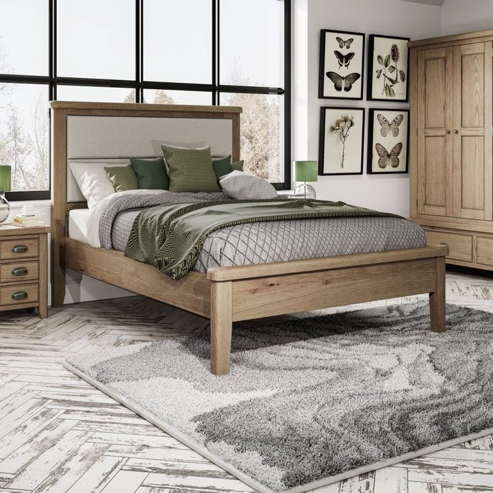 4 6 Bed with Fabric Headboard and Low Footboard Set Only Oak Furniture