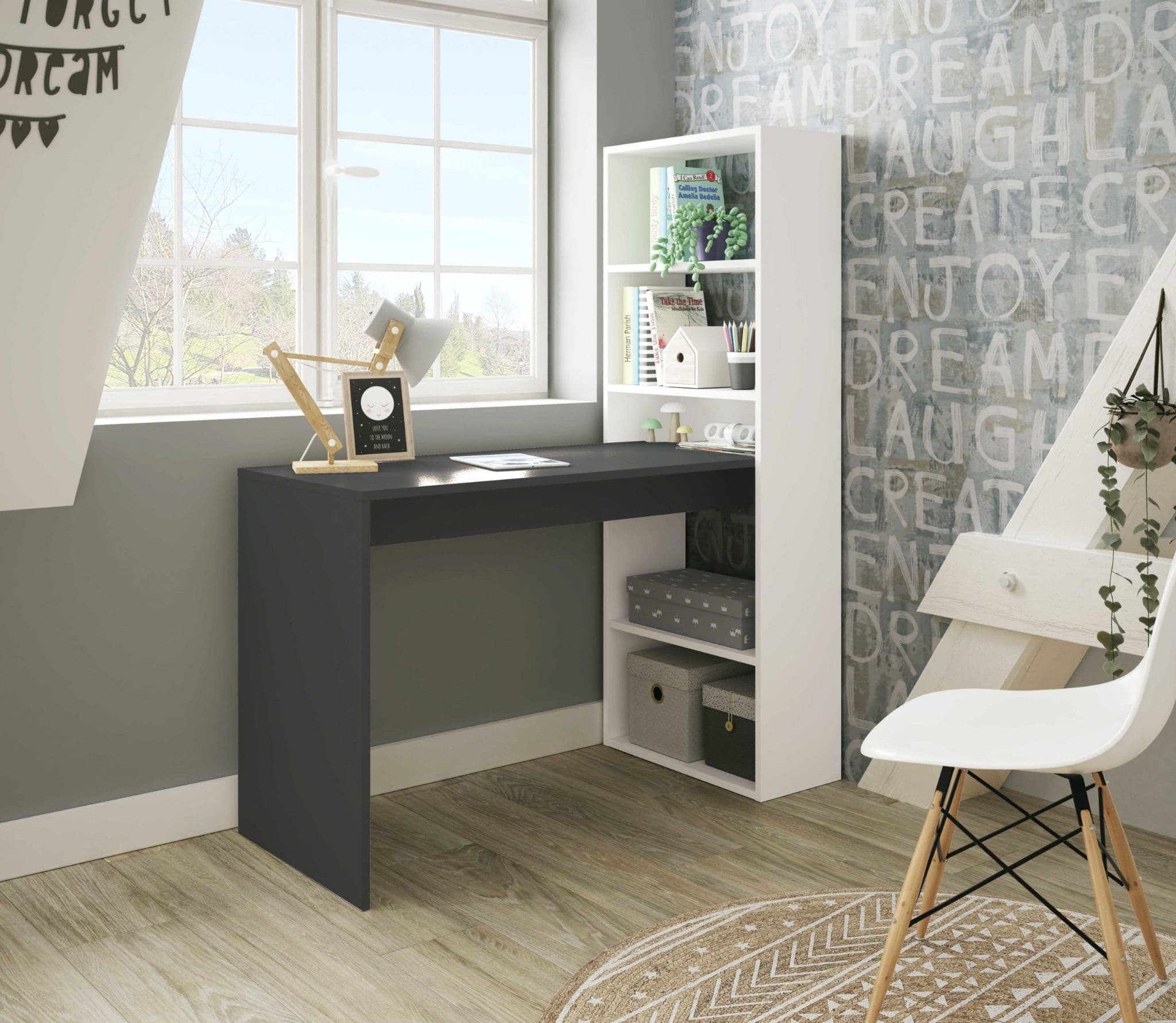 Lami and Grey Effect Computer Desk Table with Bookcase - Only Oak Furniture