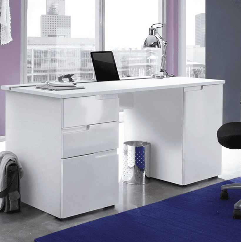 Marella Large White Gloss Computer Desk - Only Oak Furniture