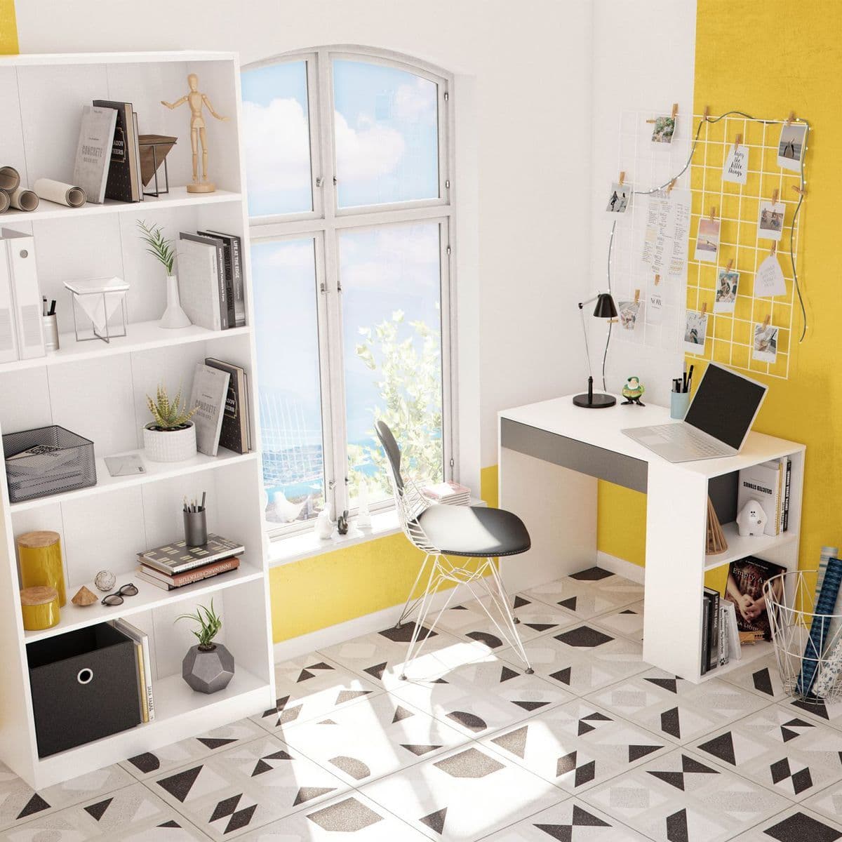 Revolution Grey and White Desk with Drawer and Shelves - Only Oak Furniture