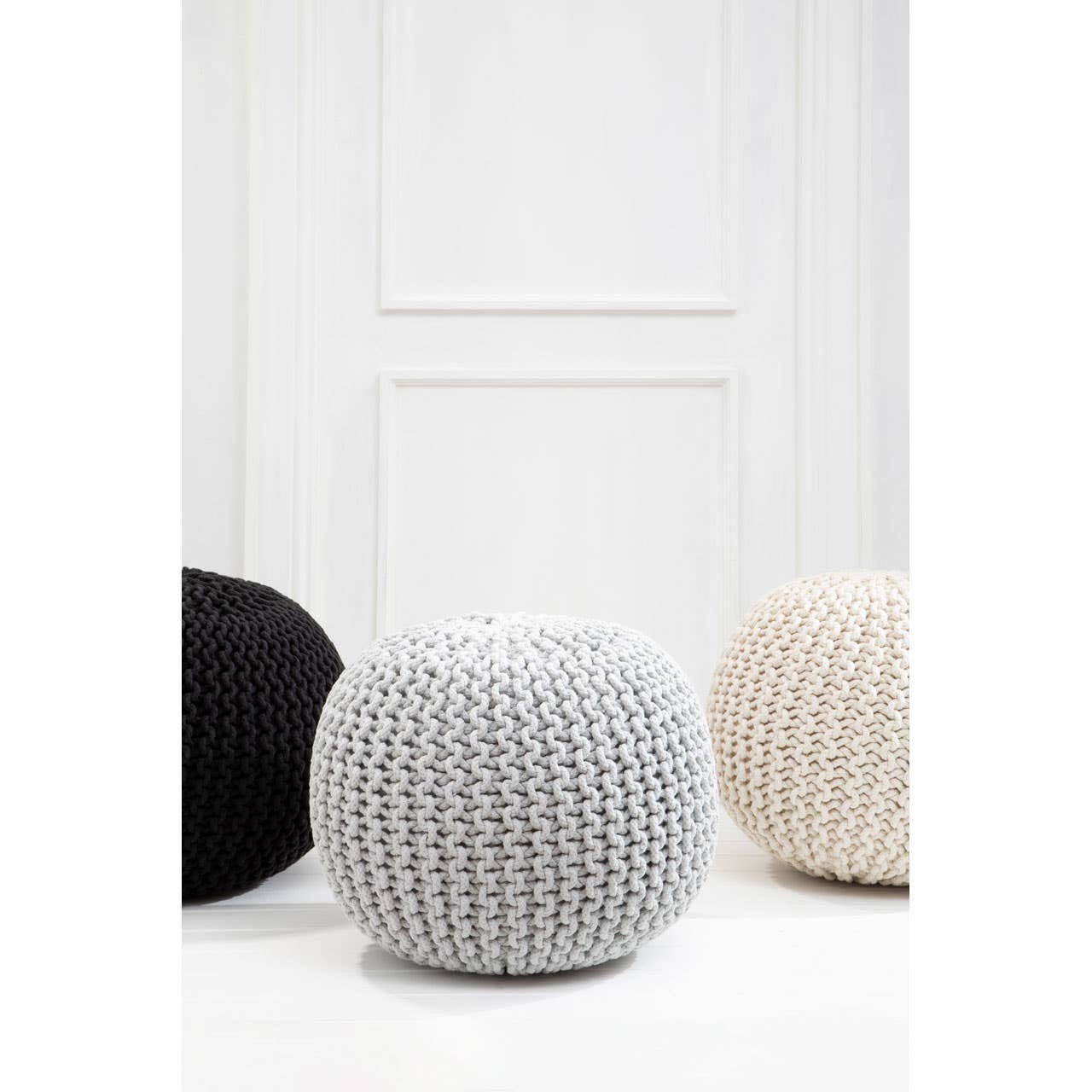 Littora Grey knit Pouffe - Only Oak Furniture