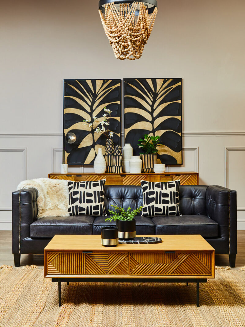 Kaiser Three Seater Modern Chesterfield Black Leather Sofa - Only Oak ...