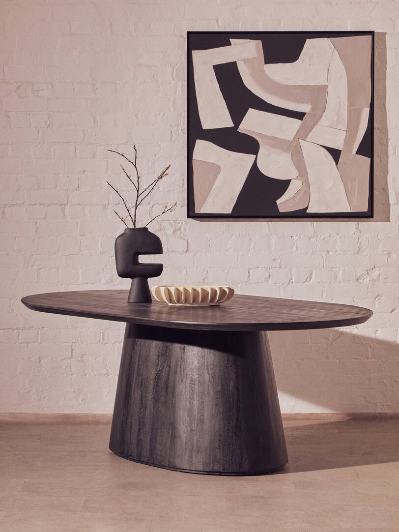 Perdelle Mango Wood Oval Dining Table in Black Finish - Only Oak Furniture