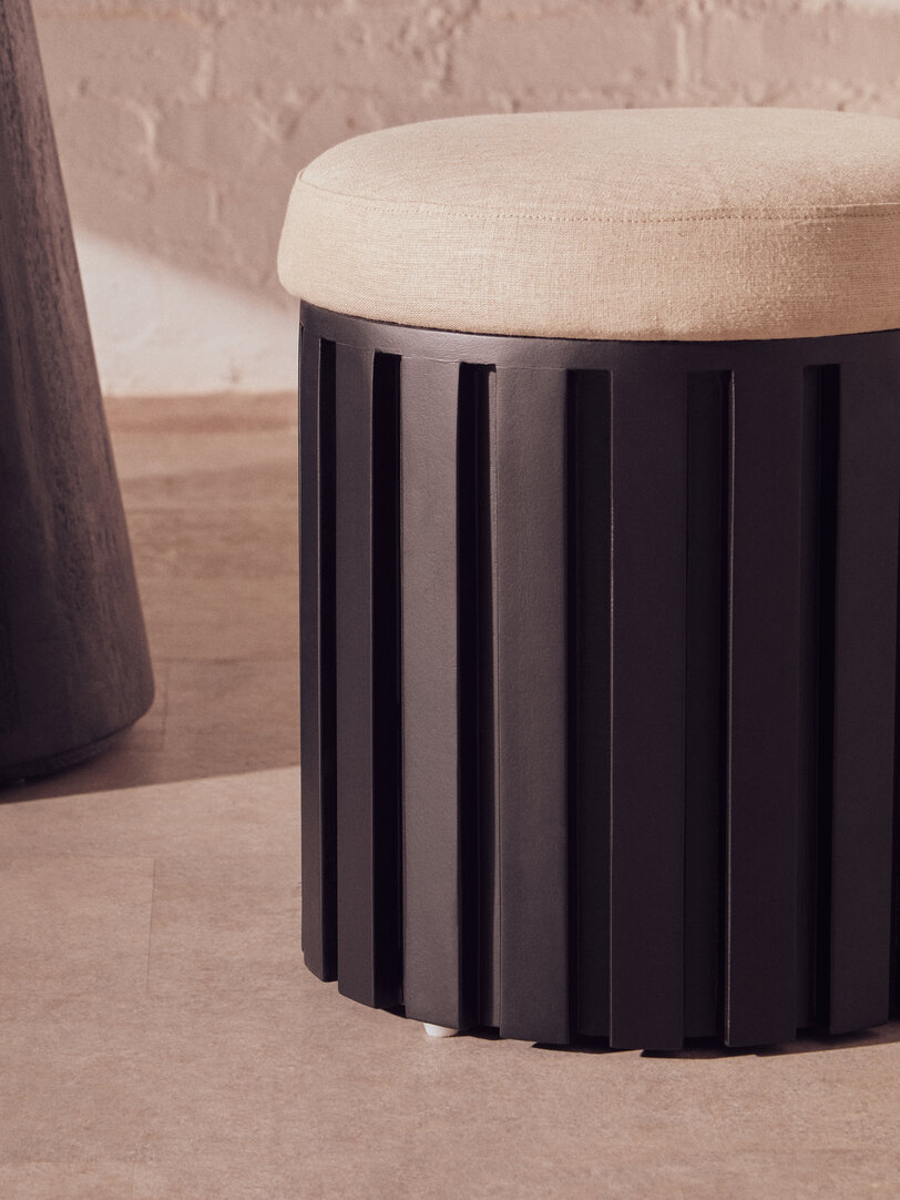 Perdelle Black Mango Wood and Cream Linen Stool - Only Oak Furniture