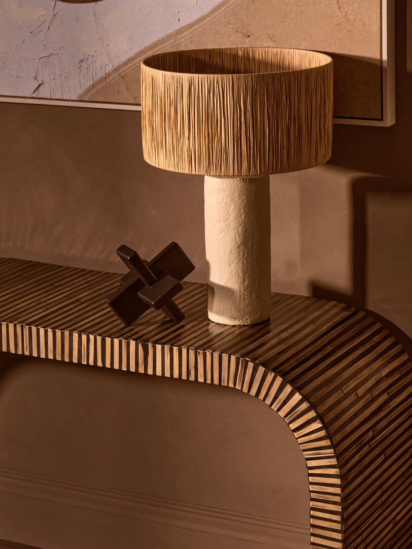 Brixton Bamboo Inlay Curved Console Table - Only Oak Furniture