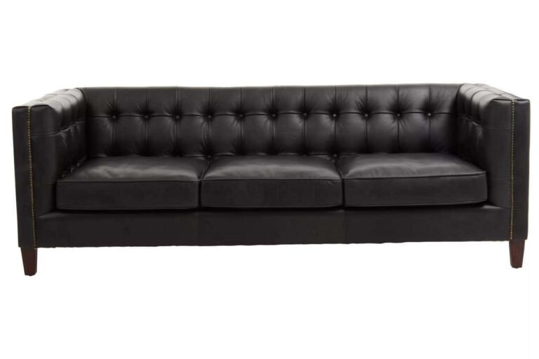 Kaiser Three Seater Modern Chesterfield Black Leather Sofa - Only Oak ...