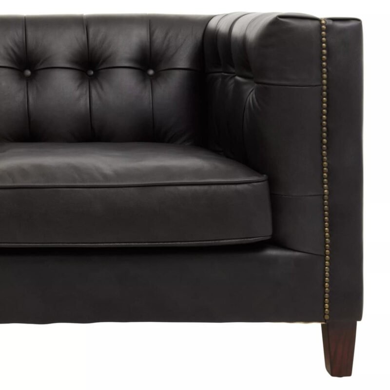 Kaiser Three Seater Modern Chesterfield Black Leather Sofa - Only Oak ...