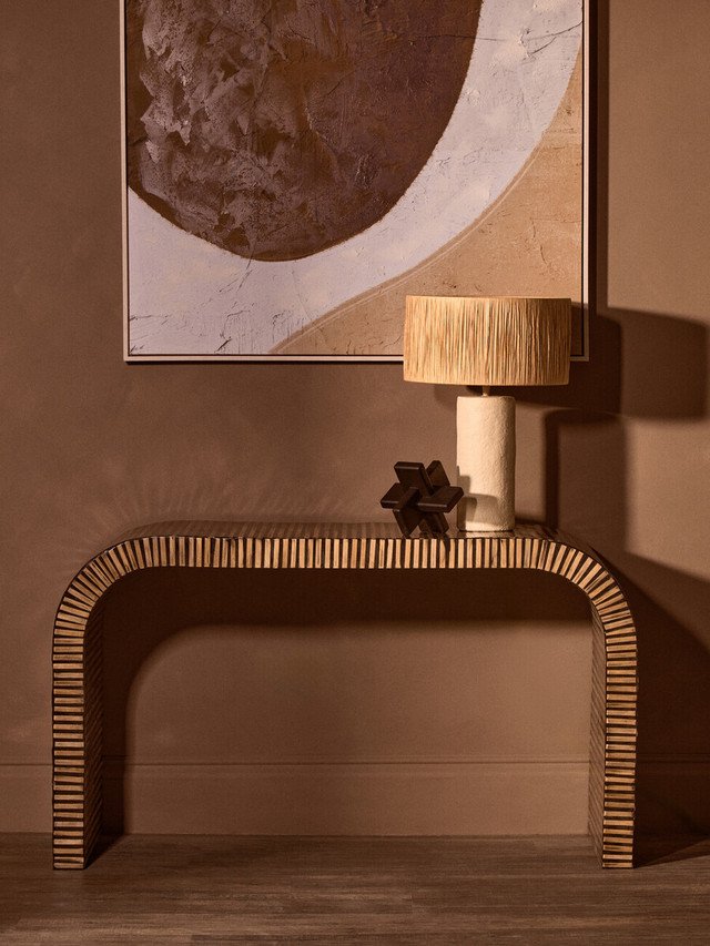 Brixton Bamboo Inlay Curved Console Table - Only Oak Furniture