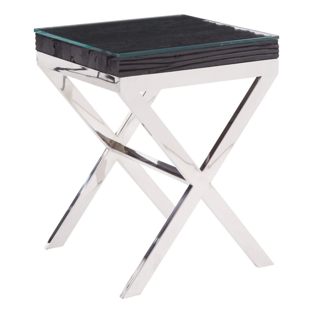 Keerio Black Top Side Table With Cross Base - Only Oak Furniture